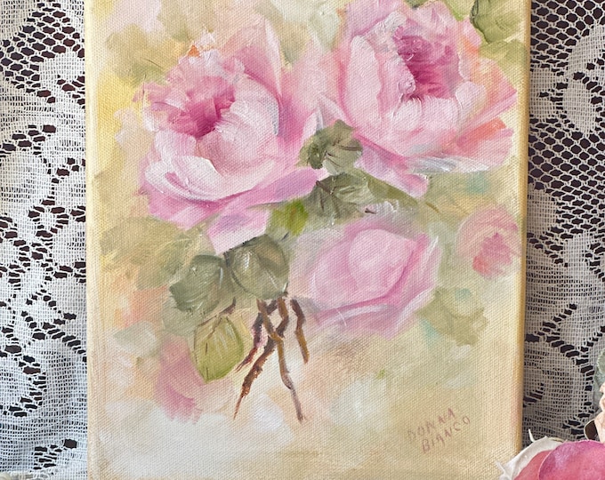 Shabby Chic, French Country Romantic Pink Roses in Oil 8 X 10 Canvas - Etsy