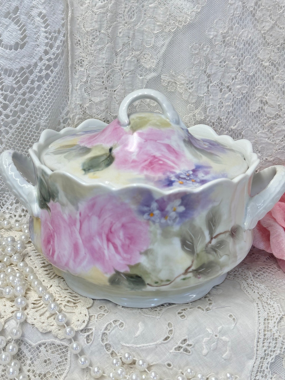 Handpaded, Porcelain Vintage, Antique Style, Covered Dish, Multiple ...