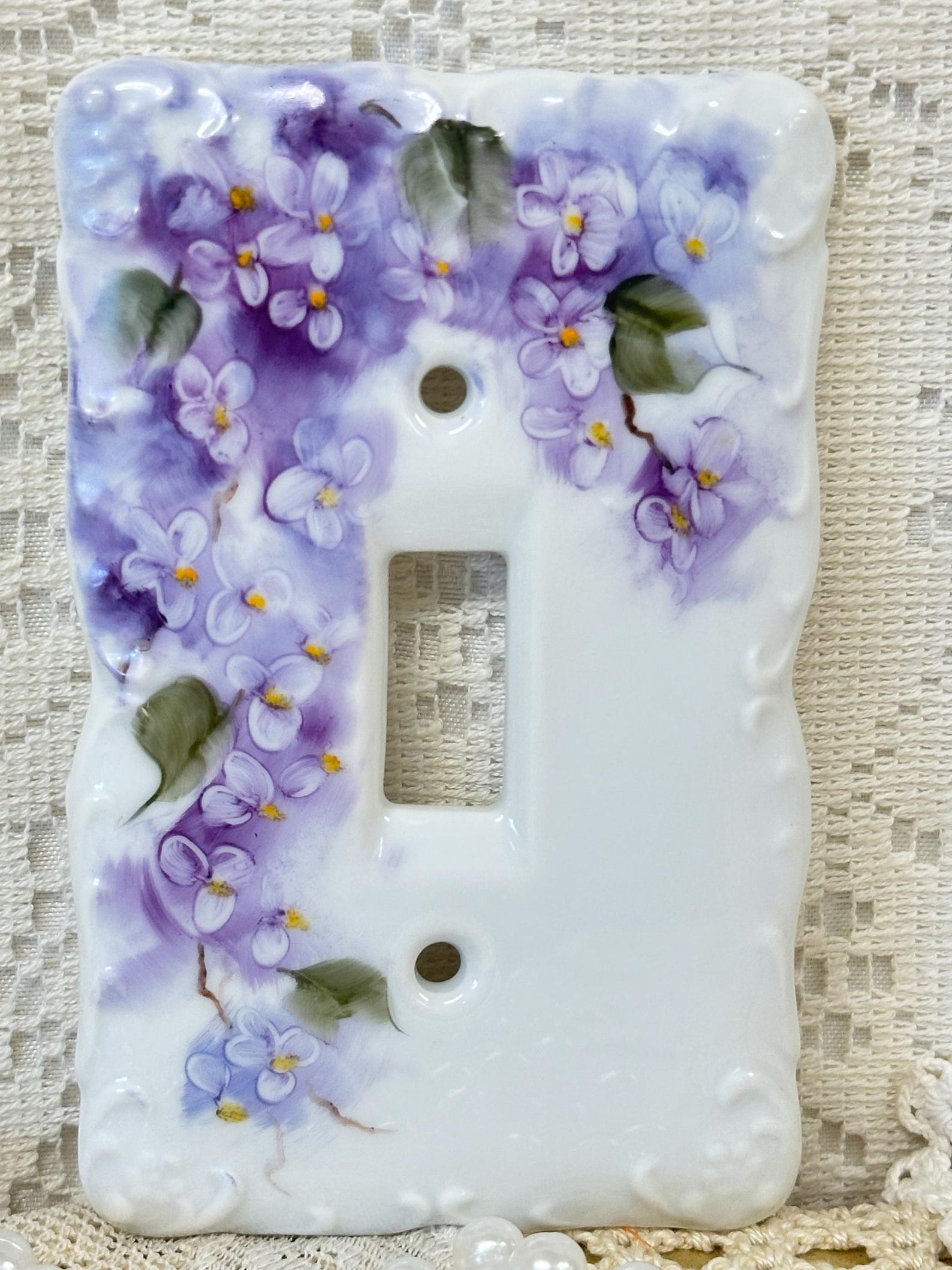 Hand-painted Purple Violet Porcelain Light Switch Cover - Vintage ...