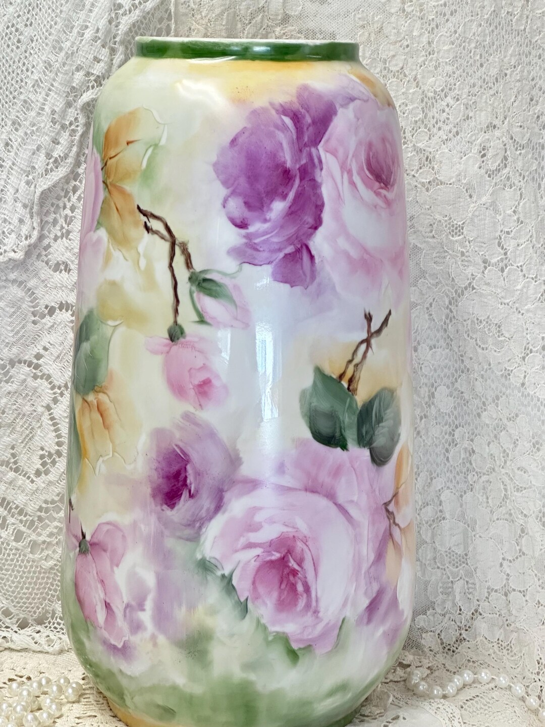 Romantic Shabby Vintage Style Porcelain Vase Hand-painted With Pink and ...