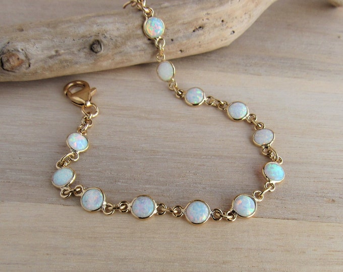 Opal and Gold Bracelet: 5mm White Opal - 12 Fire Opal Chain Bracelet ...