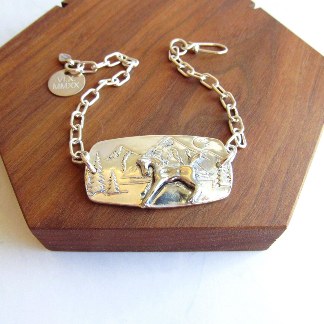 Sterling Silver Wild Horse and Mountain Range Bracelet, Western Style ...