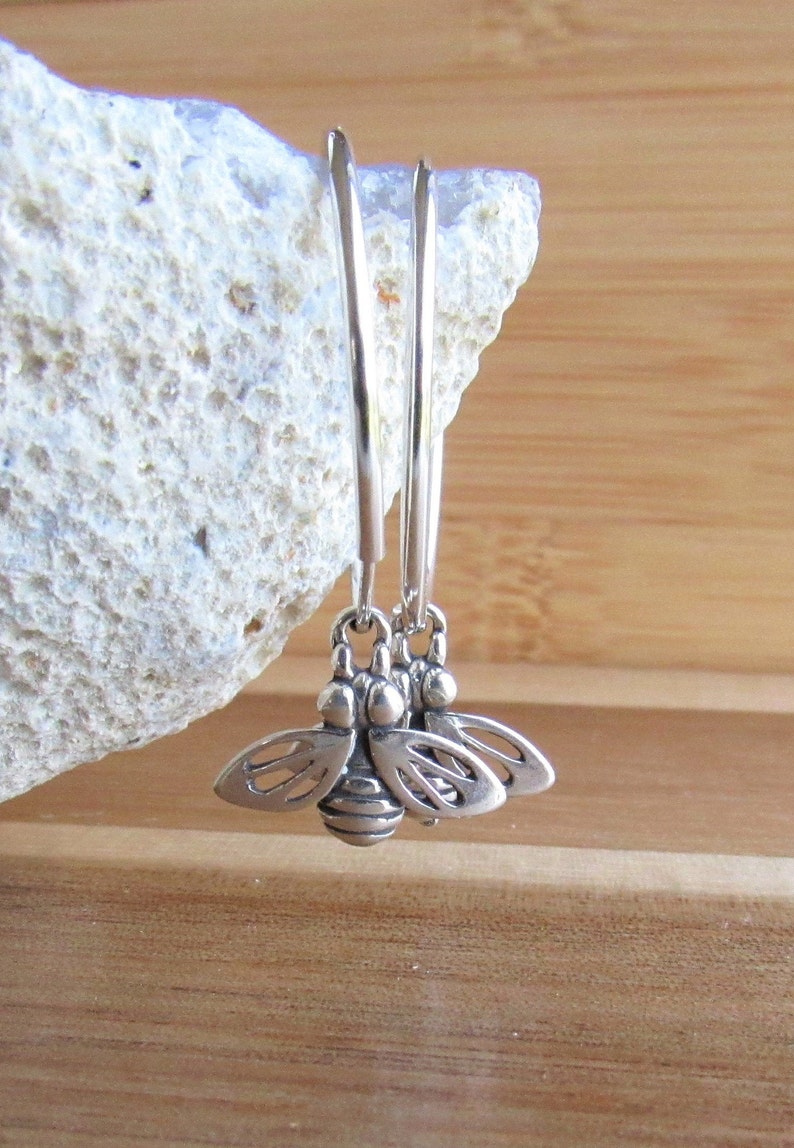 Honey Bee Hoop Earrings Sterling Silver Insect Jewelry | Etsy