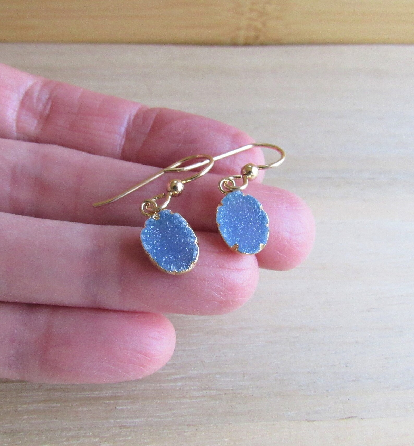Dainty Blue Druzy Earrings in Gold Bridesmaid Jewelry Bridal | Etsy