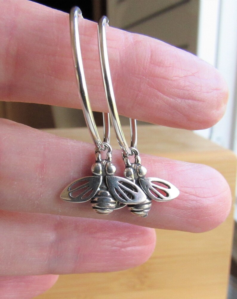 Honey Bee Hoop Earrings Sterling Silver Insect Jewelry | Etsy