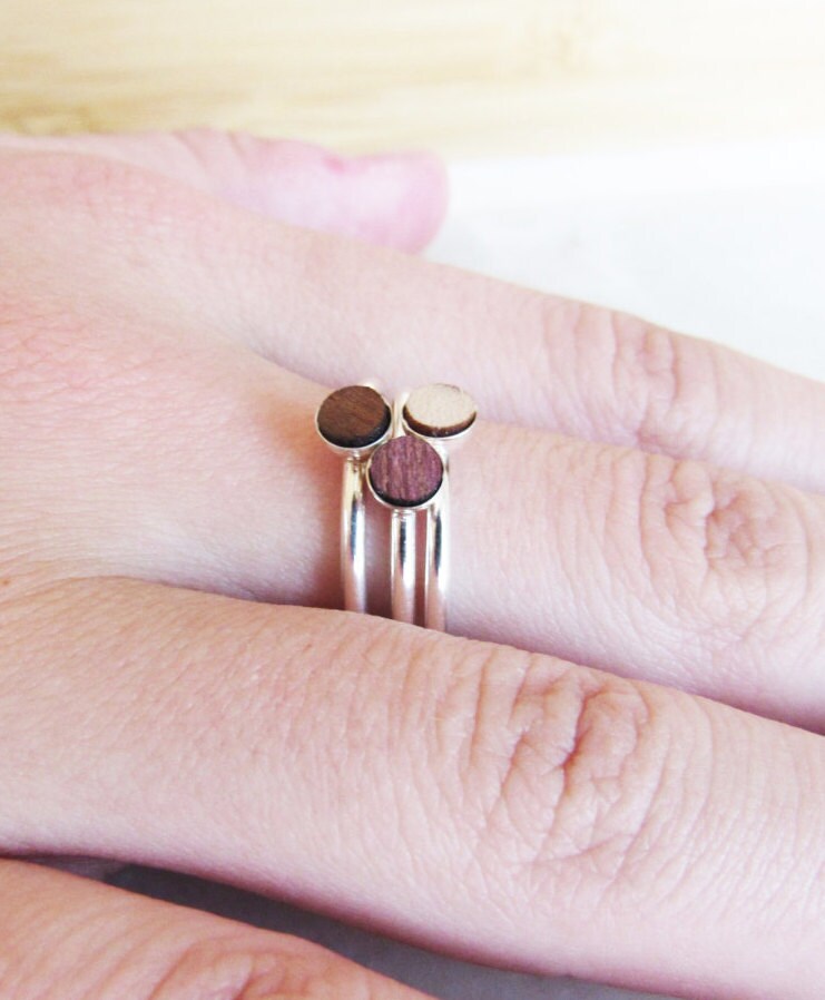 Wood Ring 5th Anniversary Gift Stacking Rings Bezel Set - Etsy