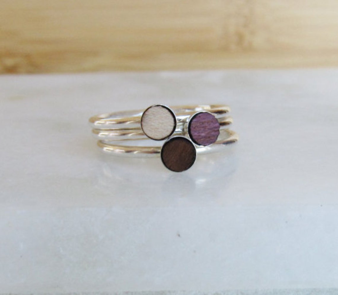 Wood Ring 5th Anniversary Gift Stacking Rings Bezel Set | Etsy