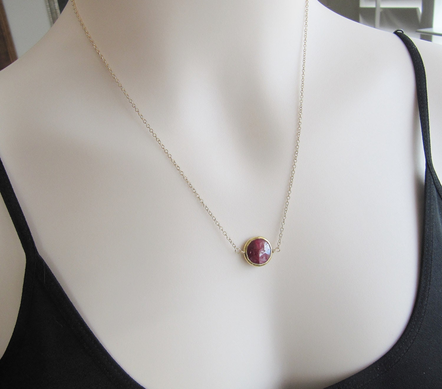 Ruby Necklace July Birthstone Bezel Set Necklace Gold | Etsy