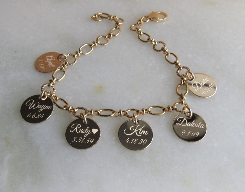Personalized Charm Bracelet Gold Engraved Bracelet Mothers | Etsy