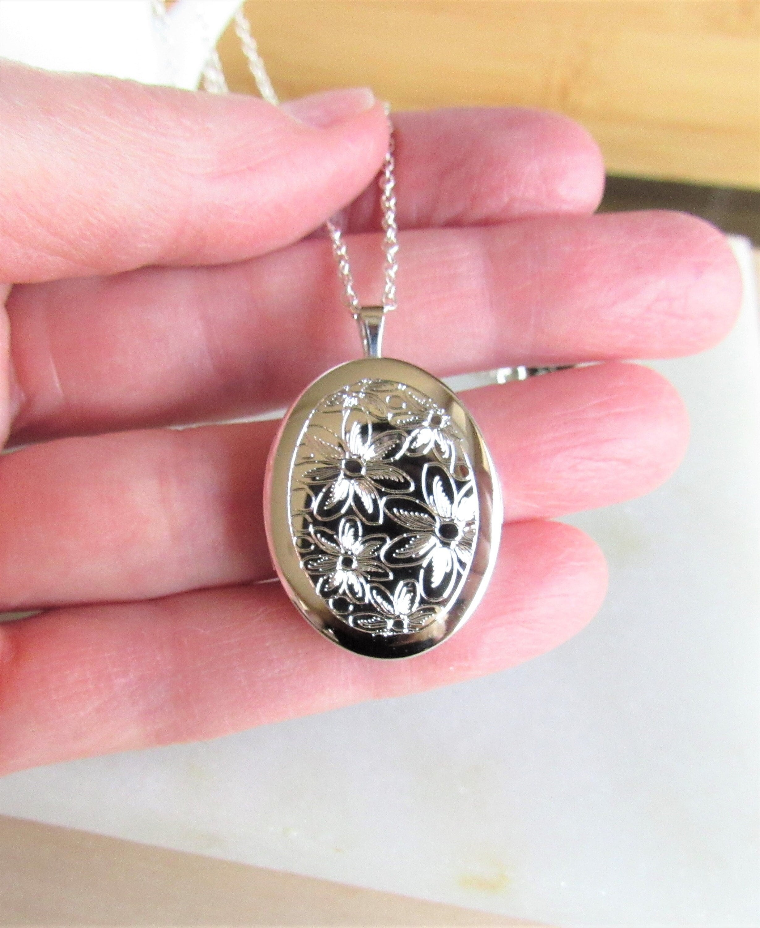 Sterling Silver Locket Necklace Personalized 32x20mm, Photo Necklace ...