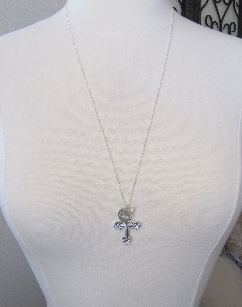 Personalized Cross Necklace Women Large Silver Cross Pendant | Etsy