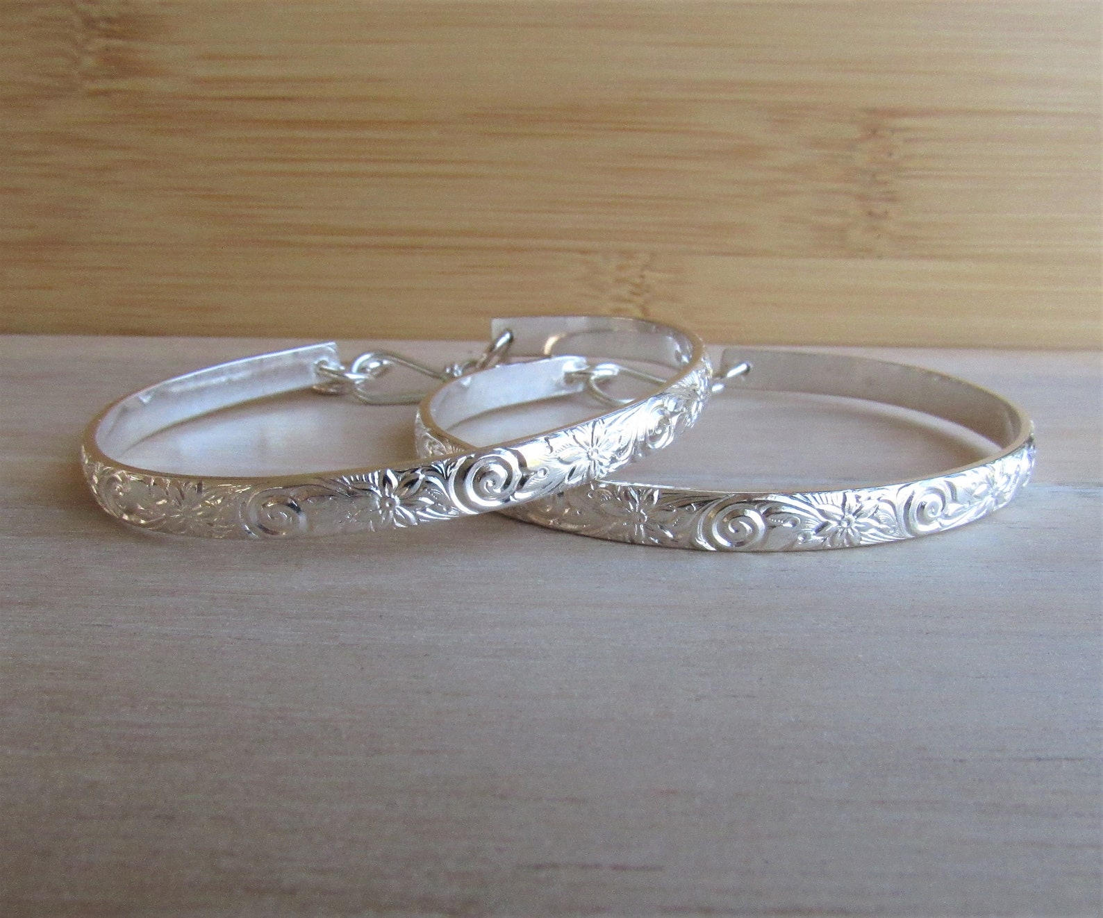 Sterling Silver Pattern Bangle Bracelet Personalized Bridal | Etsy