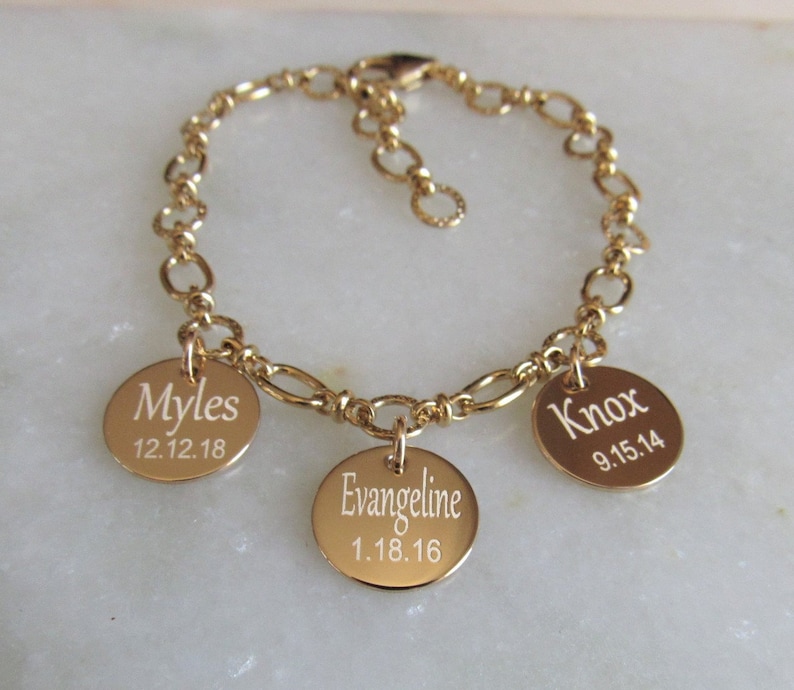 Personalized Charm Bracelet Gold Engraved Bracelet Mothers | Etsy