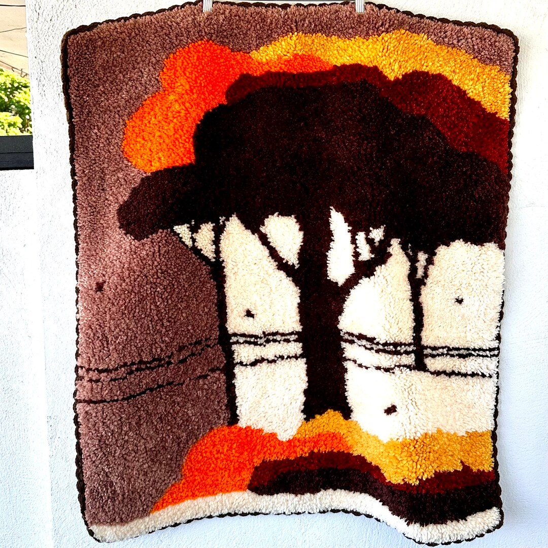 Vintage 70s Latch Hook Rug Tree Art: Autumn Wall Hanging (39x35) - Etsy