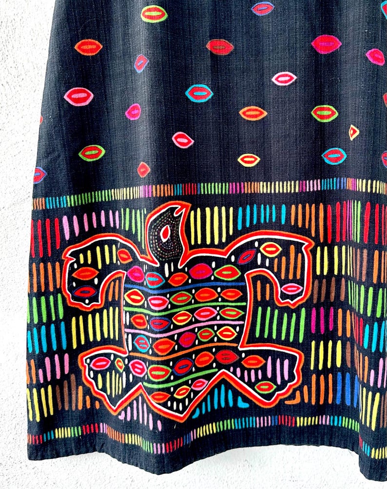 Vintage Sea Turtle Mola Skirt: Guatemalan Patchwork Maxi, Boho Ethnic ...