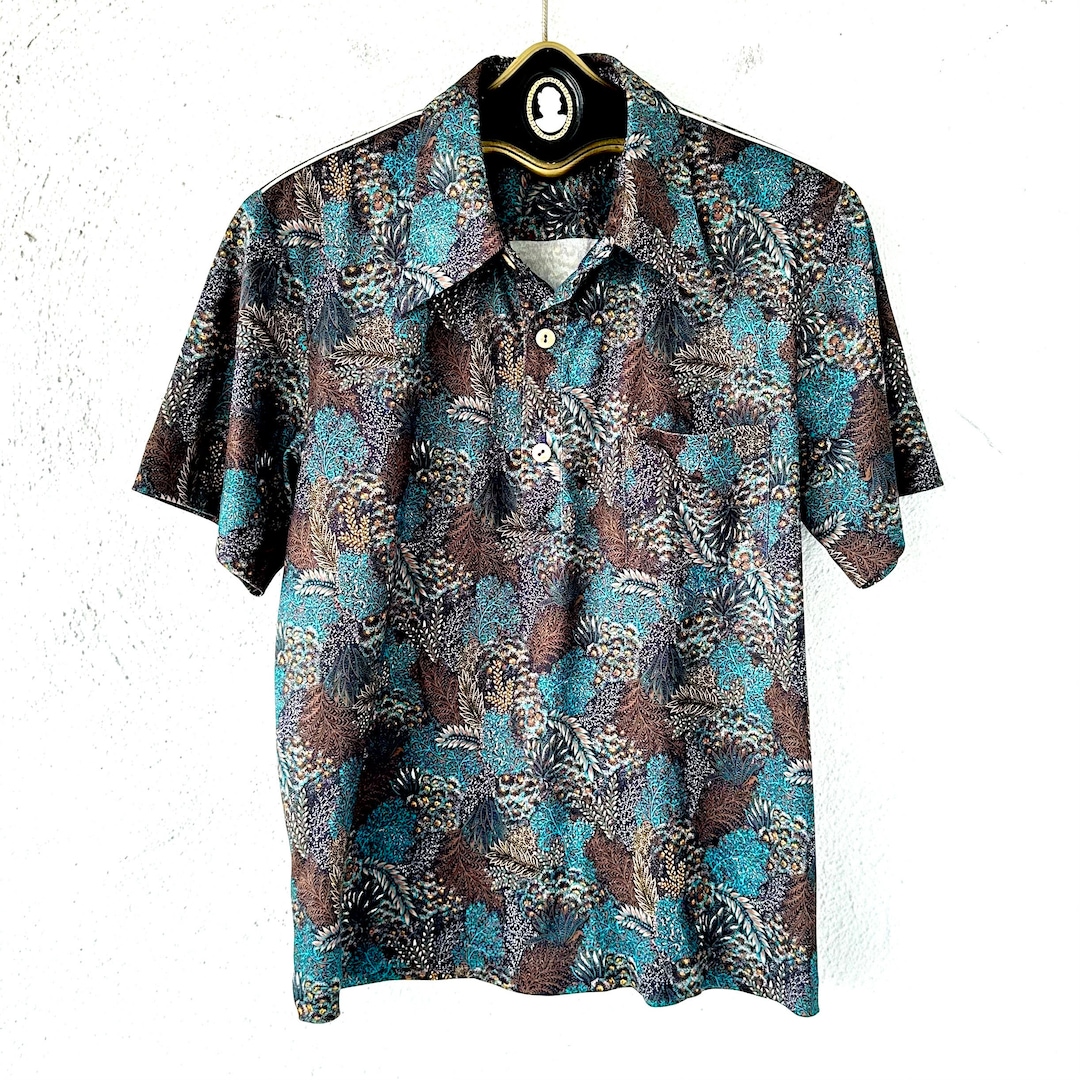 Vintage 70s Mens Hawaiian Disco Shirt // Peacock Feather 1970s Hawaii ...