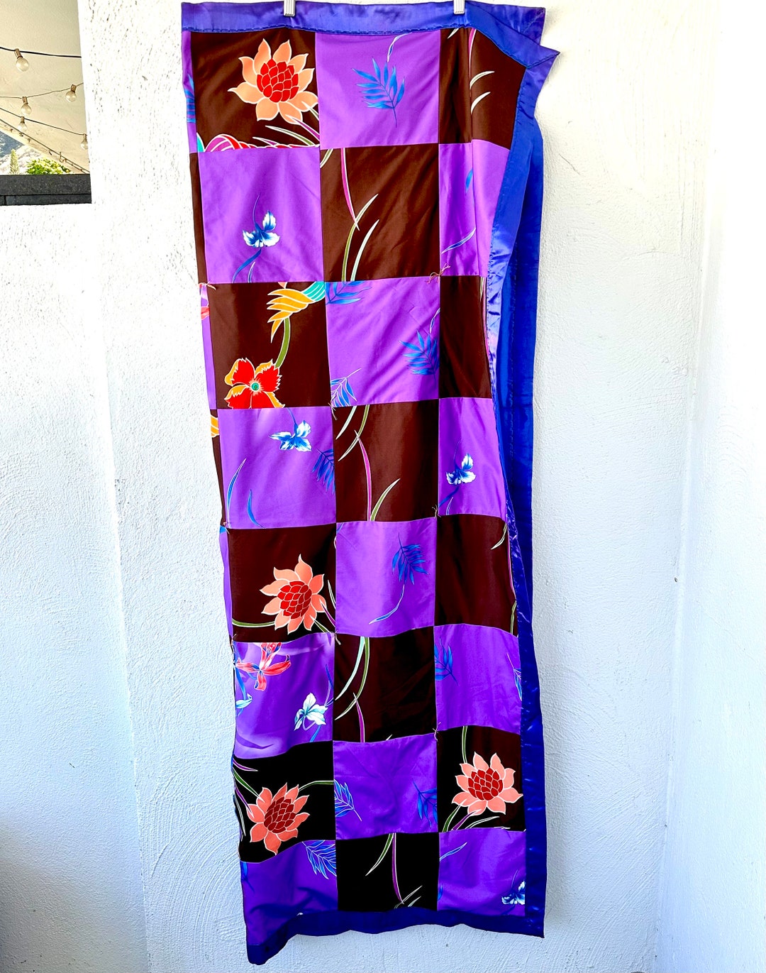 Vintage 70s Hawaiian Patchwork Quilt // Hawaii Floral Blue Satin Baby ...