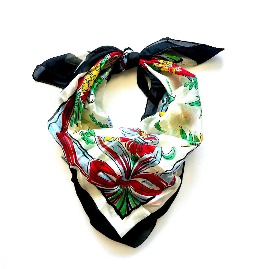 Vintage 1940s 1950s Floral Scarf 40s 50s Bow Hair Scarf - Etsy