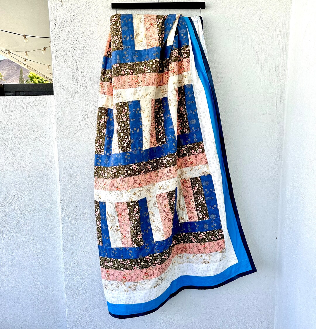 Vintage Hawaii Floral Patchwork Quilt Blanket Fabric // Blue - Etsy