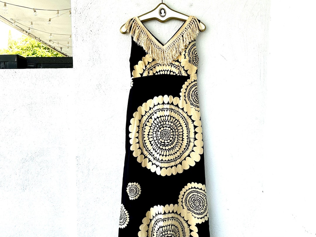 Vintage 60s 70s Baba Kea Hawaiian Dress Mandala 1960s 1970s Boho Fringe ...