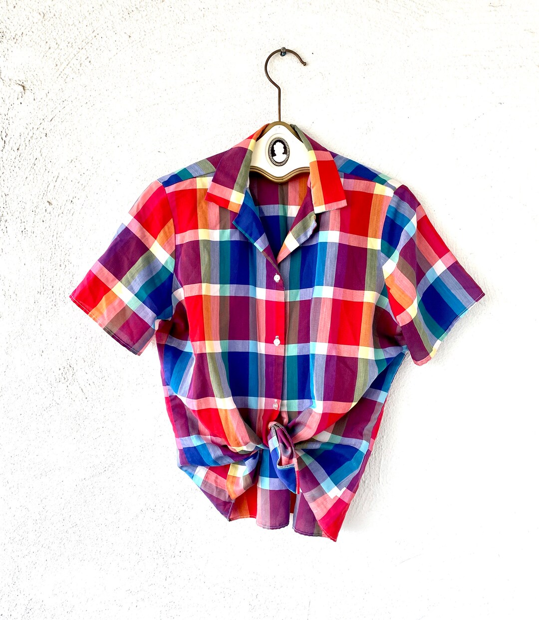 Vintage 70s Plaid Rainbow Shirt 1970s Colorful Collared Top - Etsy