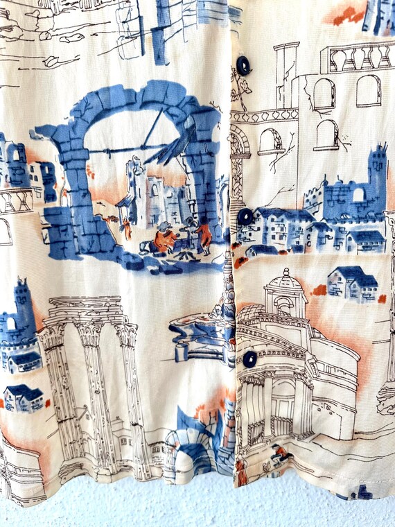 Vintage 70s Disco Roman Architecture Graphic Nylon La… - Gem