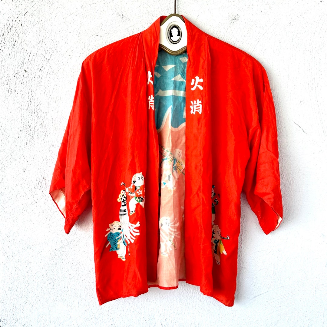 Vintage Japanese Kanji Haori Kimono Cardigan // Red Asian Robe Top - Etsy