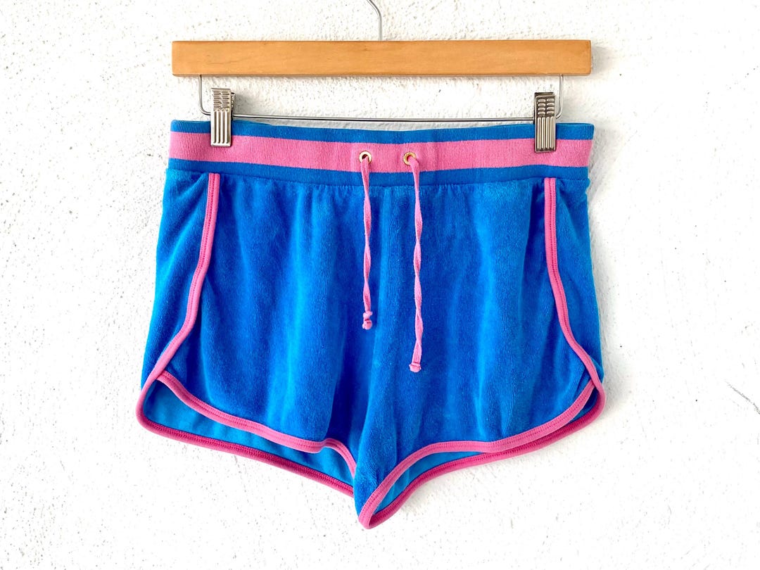 Vintage Juicy Couture Y2k Terry Cloth Shorts Blue Pink Athletic Lounge ...