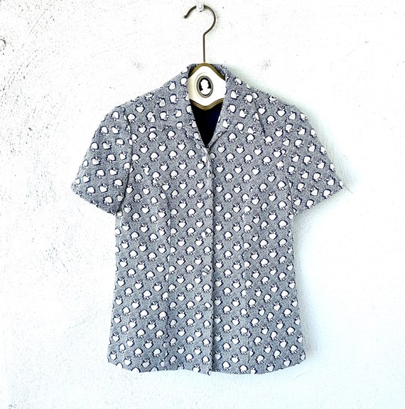 Vintage 70s Textured Fruit Jacket 1970s Blue White St… - Gem