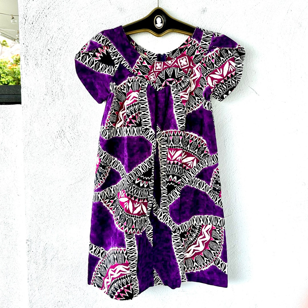 Vintage 70s Hawaiian Barkcloth Dress 1970s Hawaii Tapa Pattern Muumuu ...