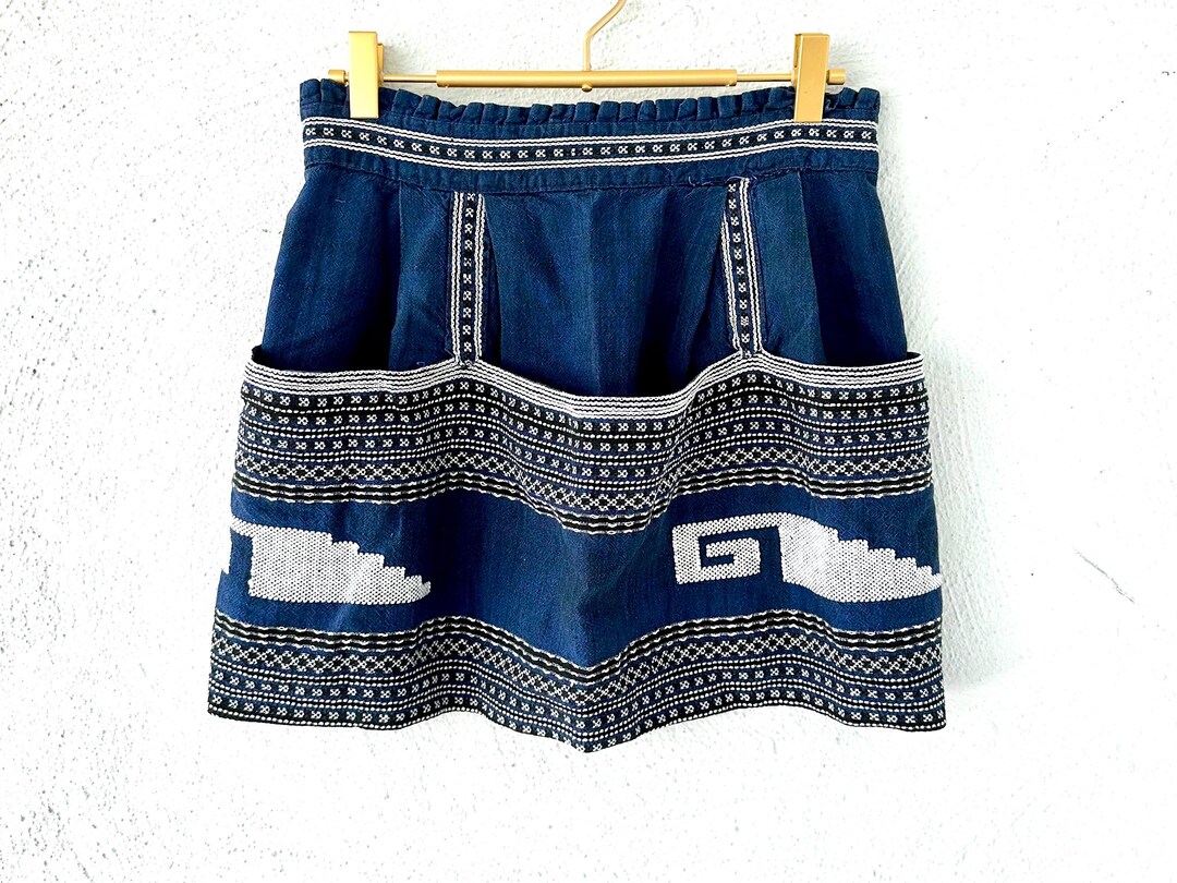 Vintage Embroidered Half Apron Oaxaca Mexico Blue White Woven Cooking ...
