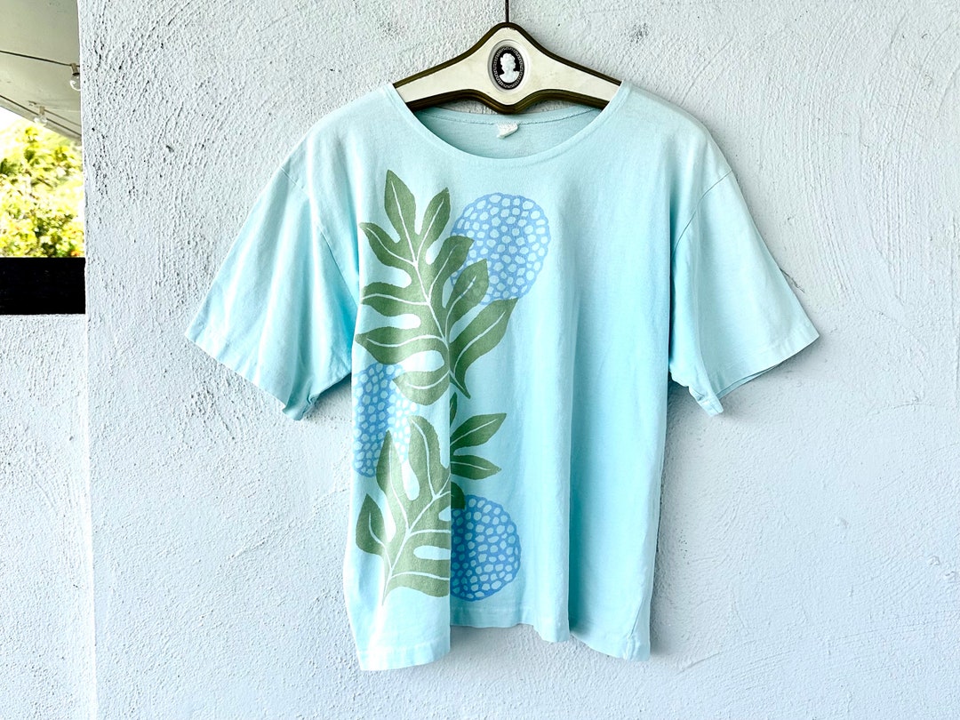 Vintage 80s 90s Ulu Hawaiian Fruit Tshirt 1990s Blue Hawaii Plant Tree ...