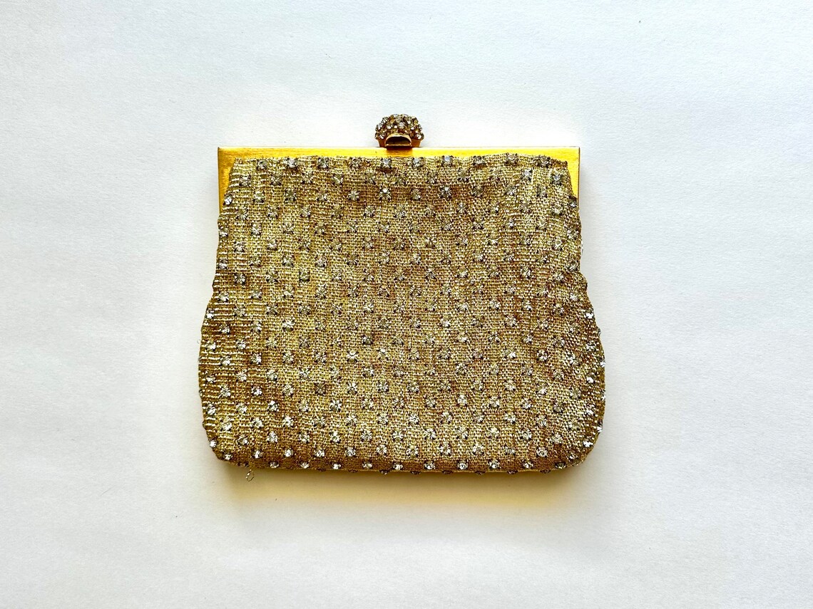 Vintage 60s Walborg Rhinestone Metal Gold Bag 1960s Space Age Purse ...