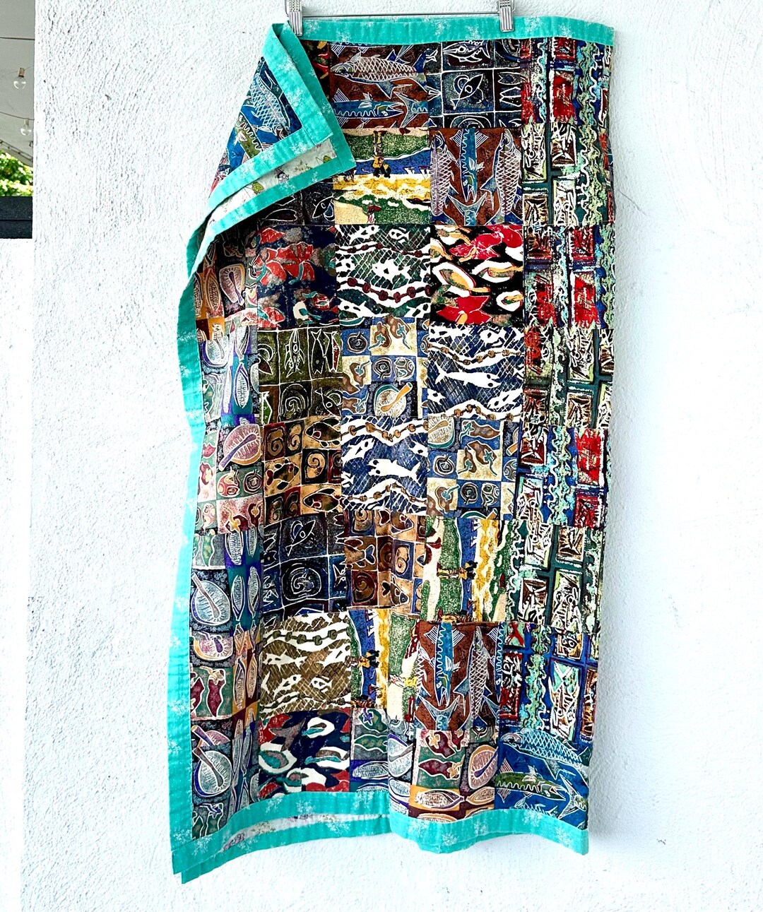 Vintage Hawaiian Floral Fish Patchwork Quilt Hawaii Baby Blanket Fabric ...