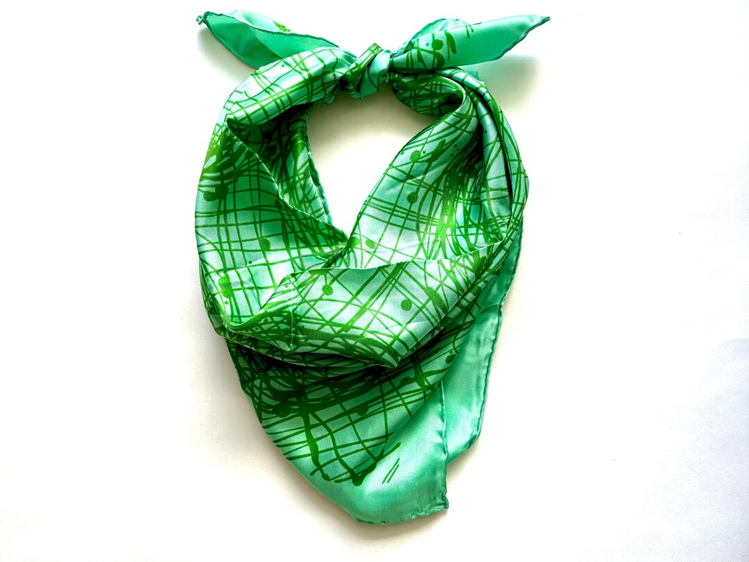 Vintage 60s Mod Silk Scarf Green 1960s Graphic Hair Scarf Accessory - Etsy