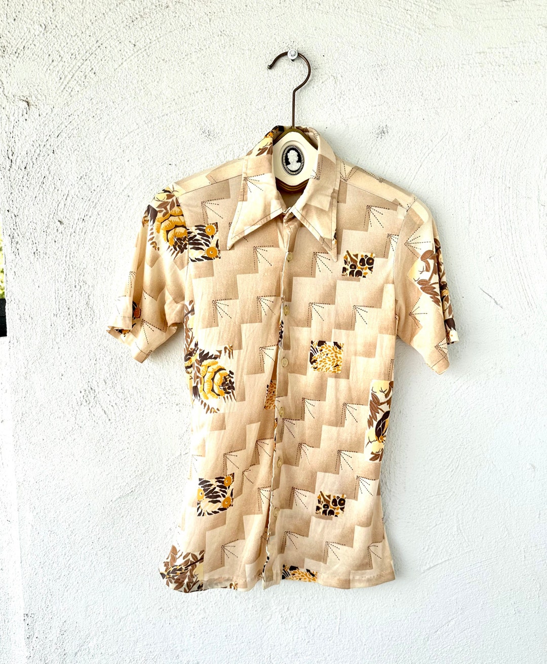 Vintage 70s Large Collar Disco Shirt Nylon Floral Top - Etsy
