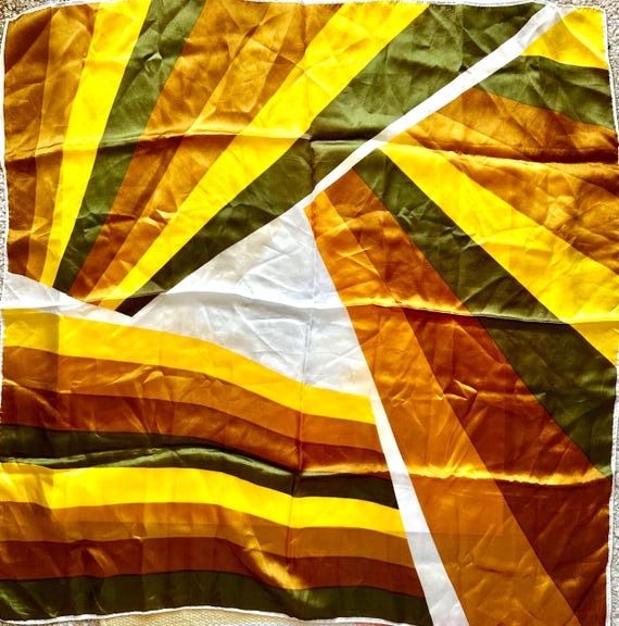 Vintage 60s Mod Ombre Scarf 1960s Striped Green Yello… - Gem