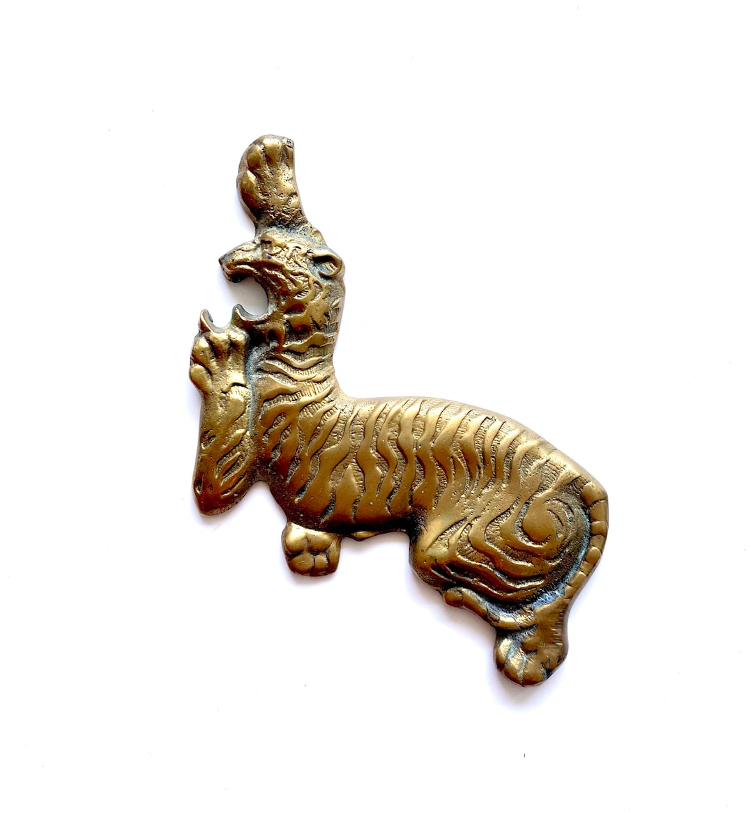 Vintage Bronze Asian Tiger Statue // Gold Paperweight // Animal ...