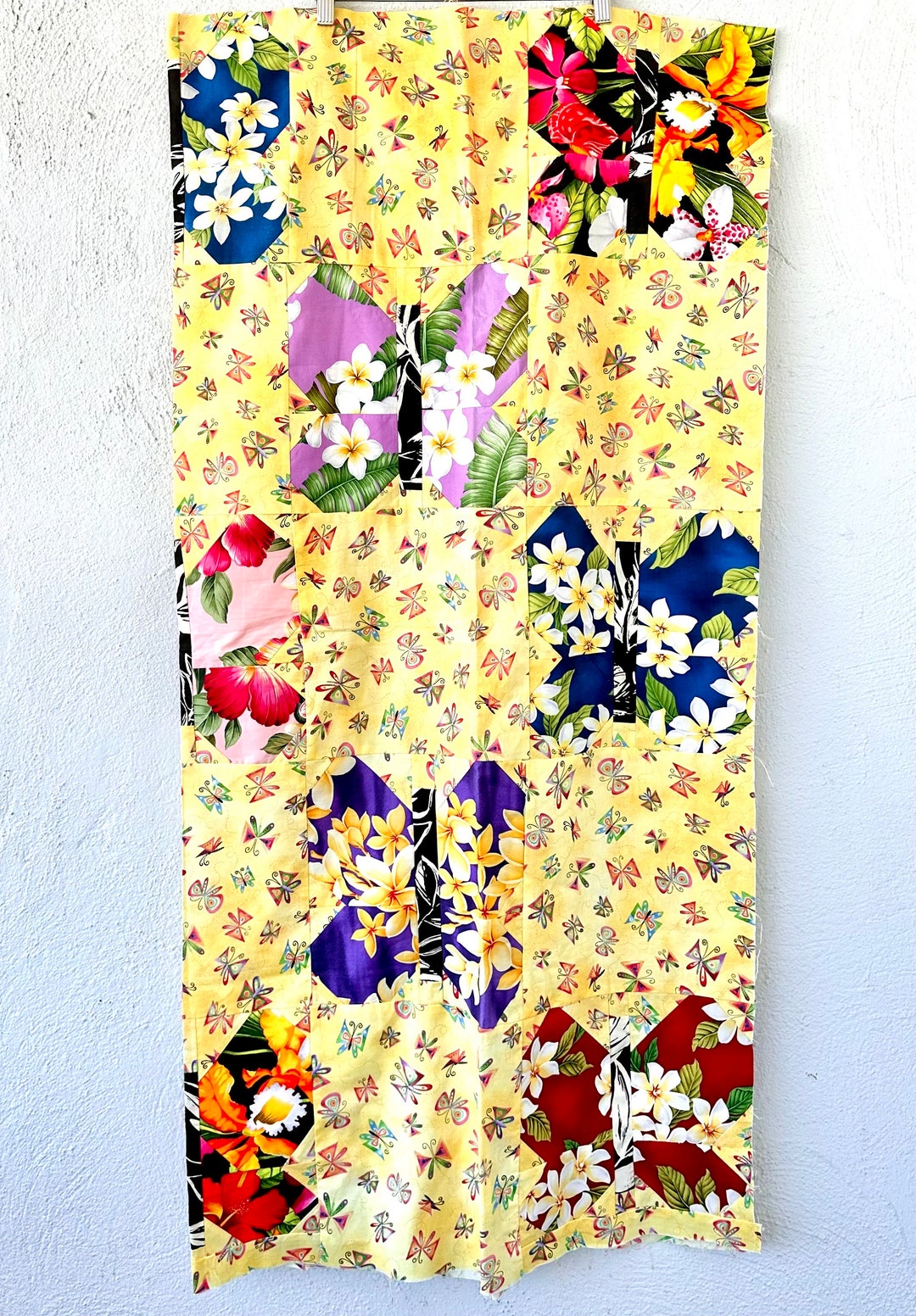 Vintage Hawaiian Butterfly Quilt Hawaii Patchwork Baby Blanket Fabric ...