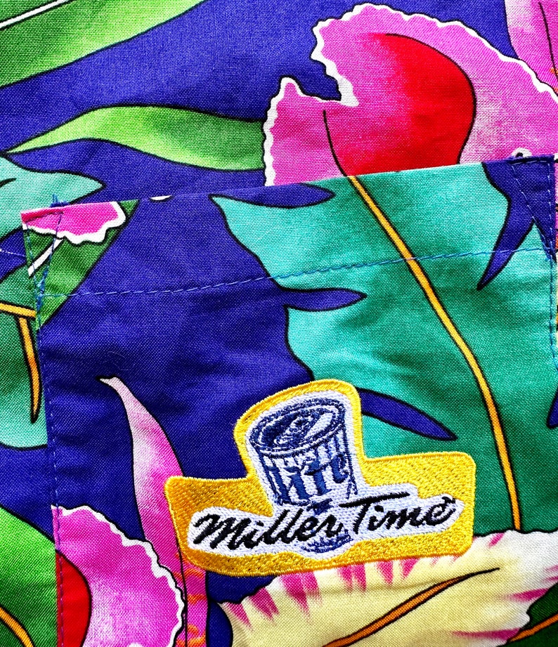 Vintage 90s Miller Time Hawaiian Shirt: Floral Luau Aloha Top - Etsy