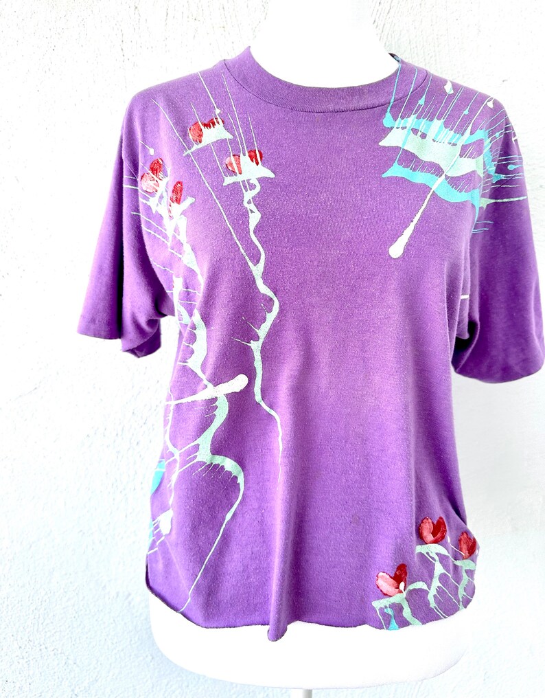 Vintage 80s 90s Splatter Paint Glitter Tshirt Single Stitch Artsy ...