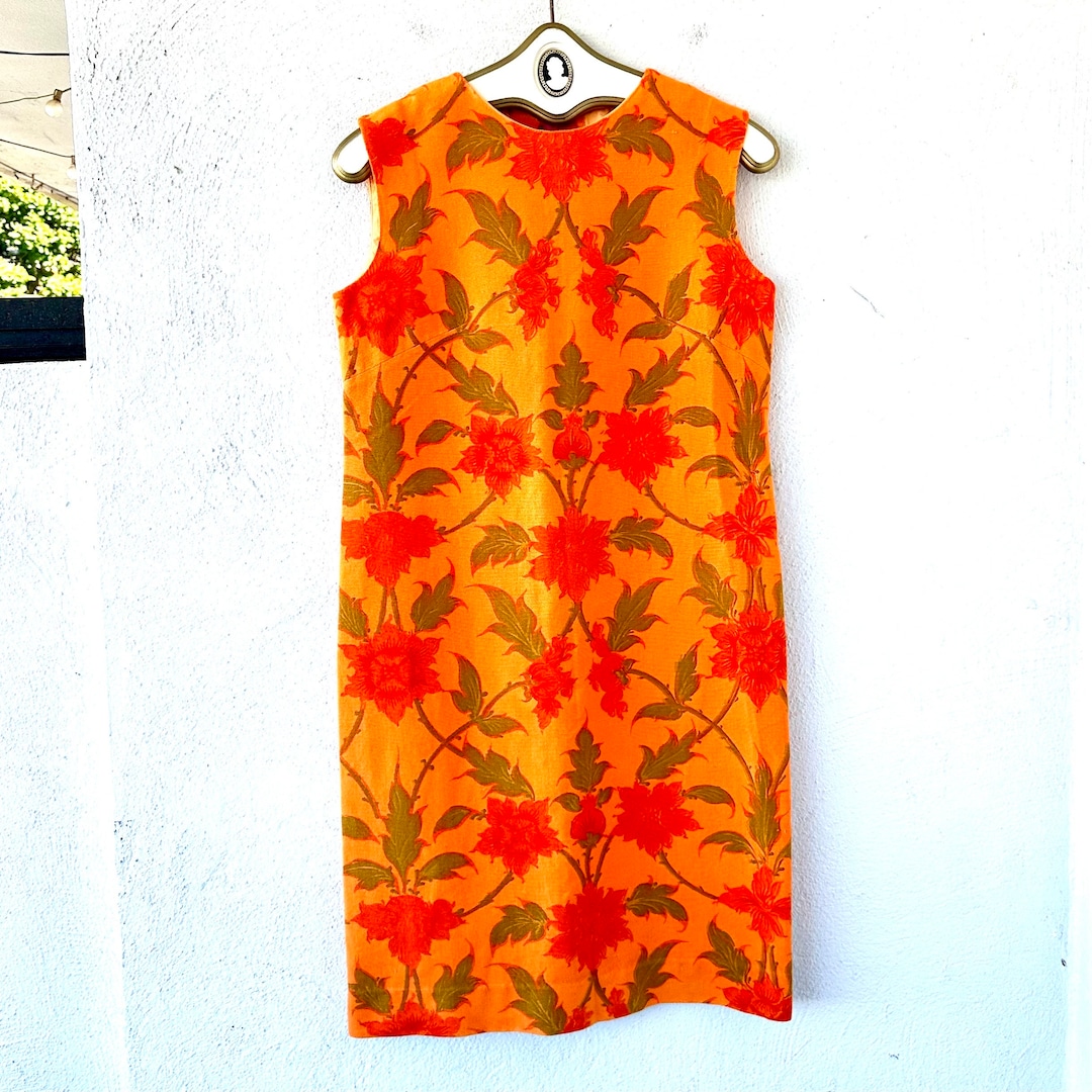 Vintage 60s 70s Hawaiian Dress Bright Orange Sheath Floral Hawaii Tank ...