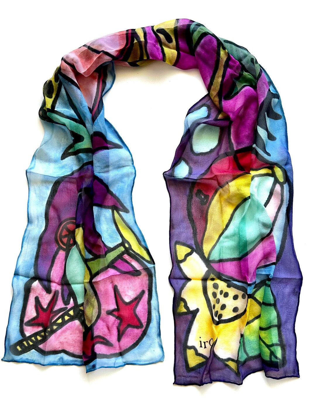 Vintage 90s Y2k Silk Chiffon Scarf Bright Graphic Artsy Streetwear ...