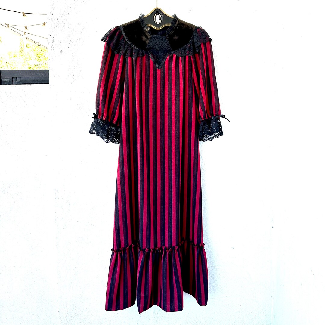 Vintage 1970s Hawaii Muumuu Victorian Revival Lace Velvet Dress ...