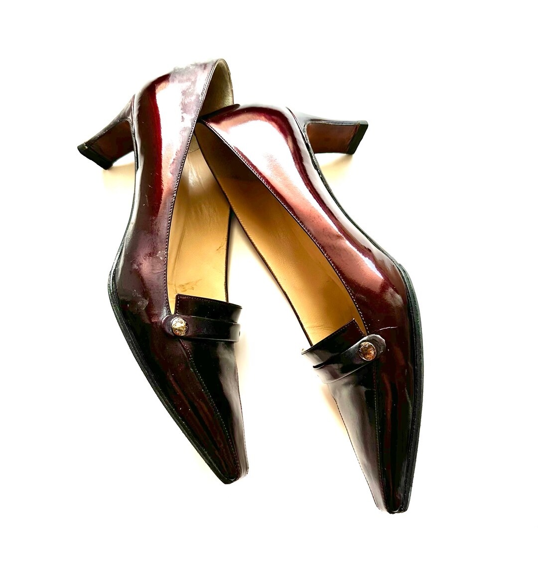 Vintage Louis Vuitton Patent Leather Heels // Studded LV Embossed Dark ...
