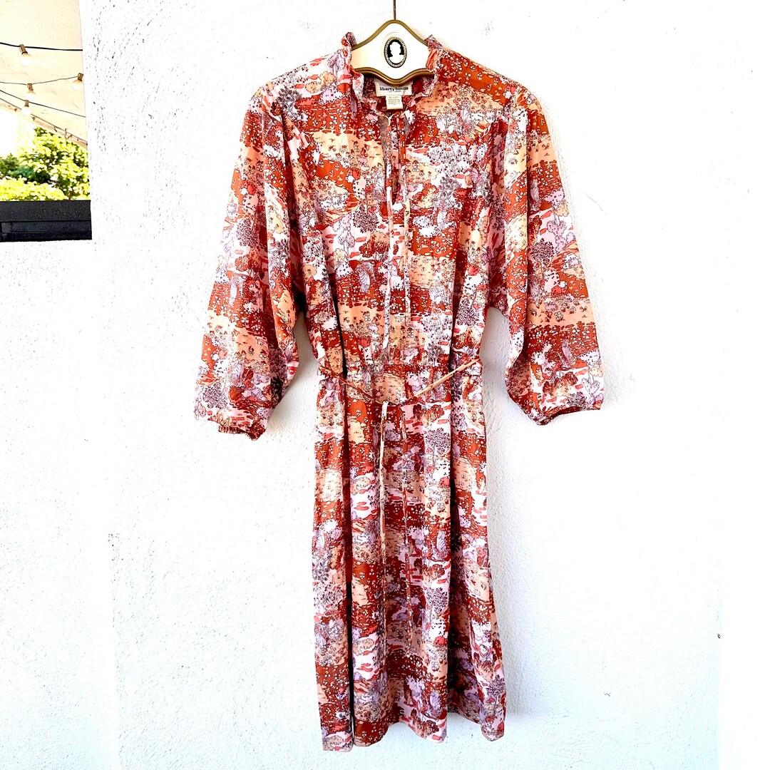 Vintage 70s Hawaiian Neoclassical Dress Pink Floral Asian Puffy Sleeve ...