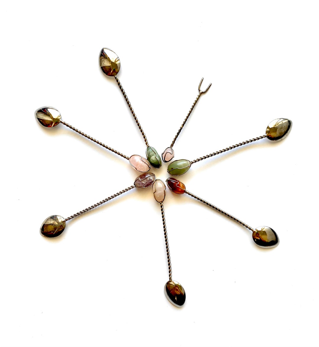 Vintage Semi-precious Demitasse Spoons and Serving Fork With Rose ...