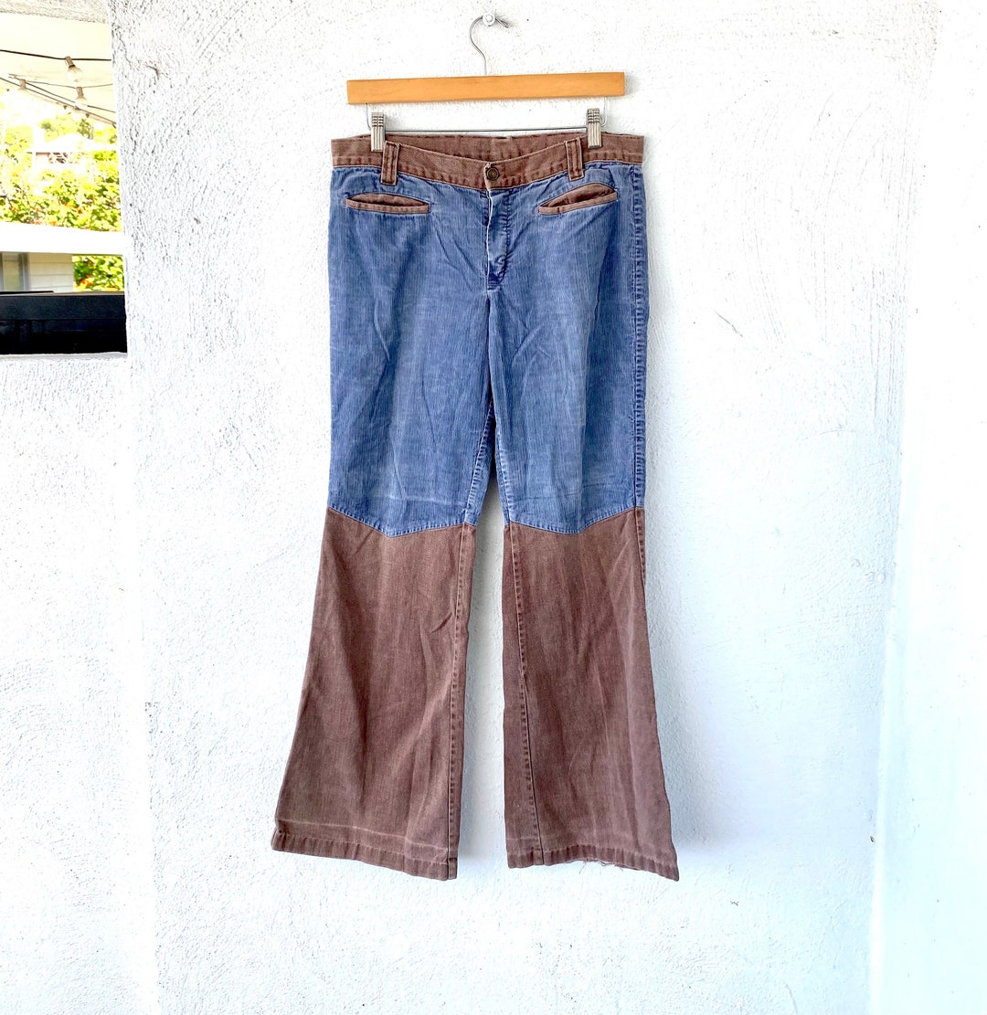 Vintage 70s Corduroy Patchwork Bell Bottoms Jeans 1970s Hippie Flare ...