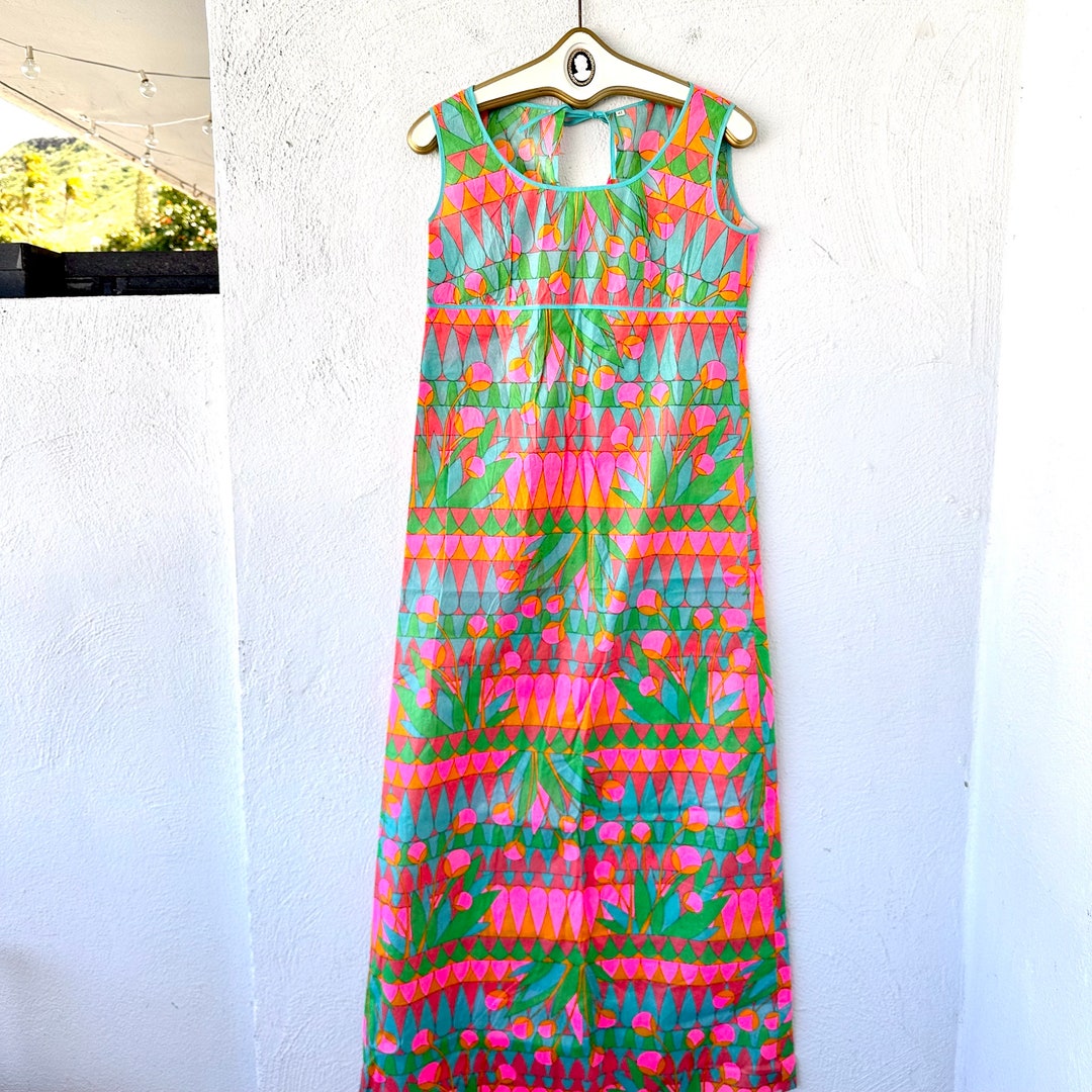 Vintage 60s Paper Dress Psychedelic Dress // 1960s Bright Neon Hippie ...