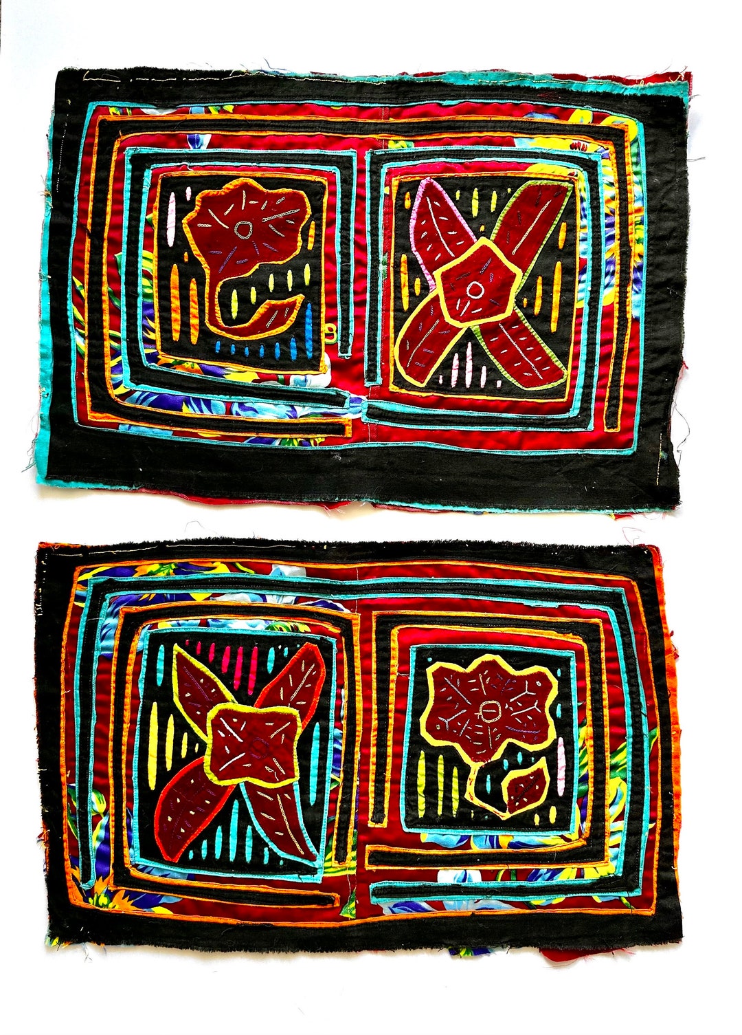 Vintage Mola Floral Artwork Set Patchwork Handcrafted Central American ...